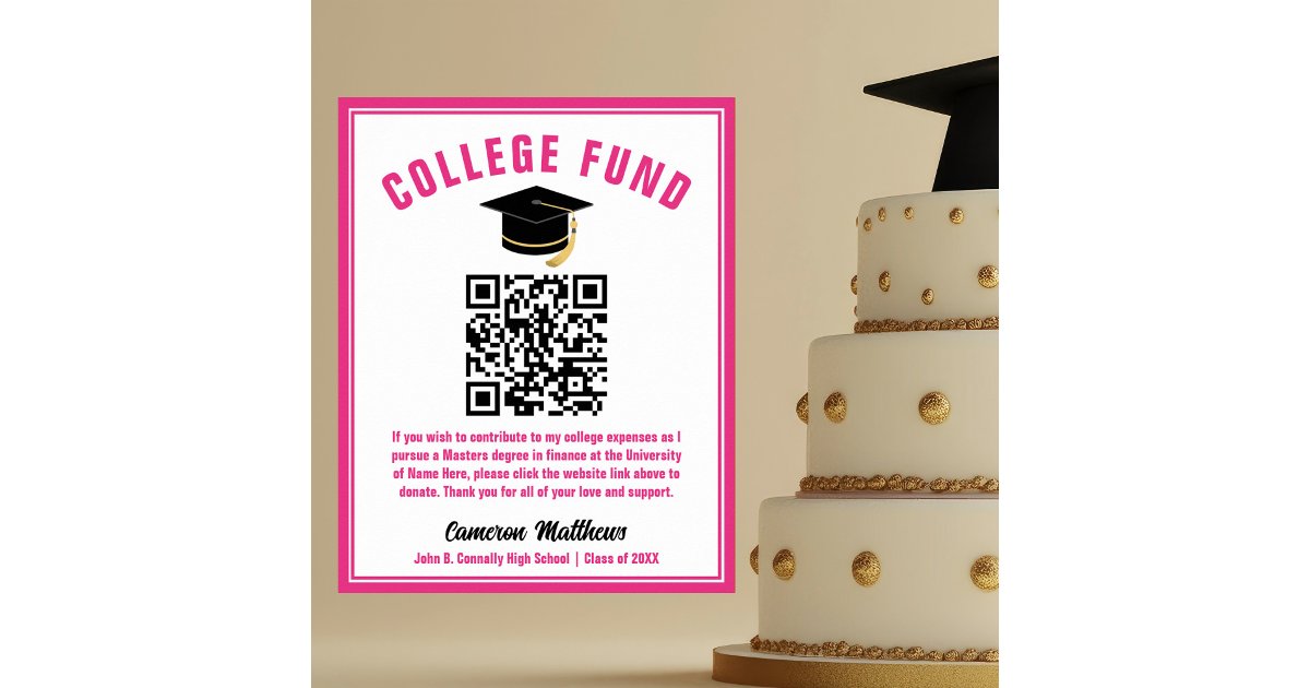 Chic Hot Pink Graduate College Fund QR Code Poster | Zazzle