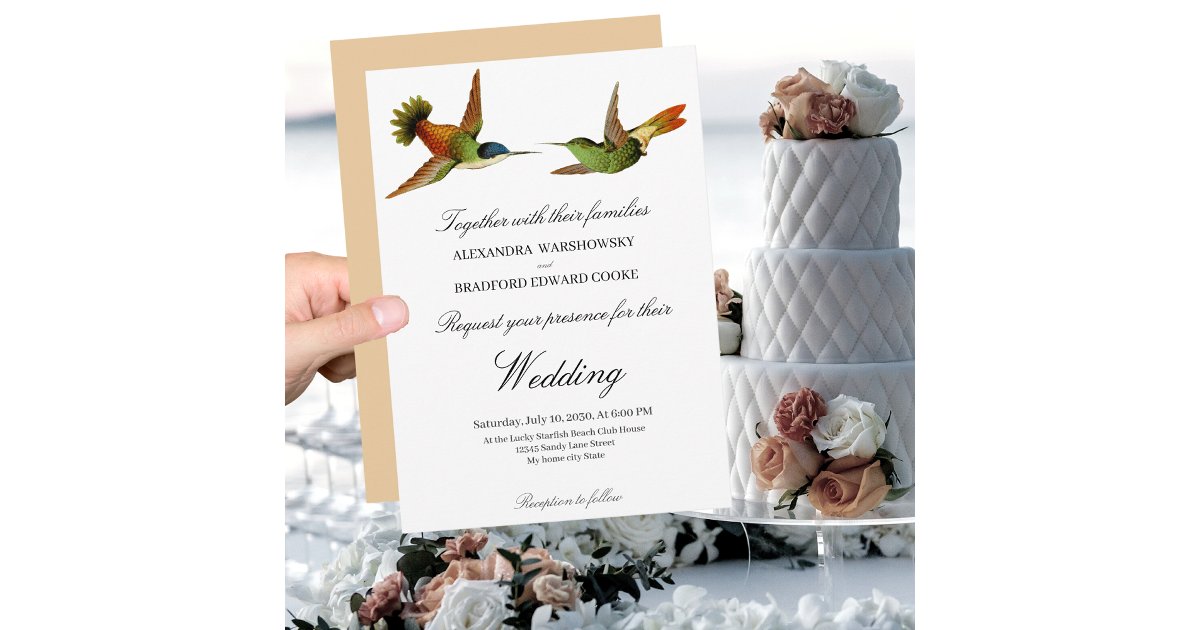 Chic Hummingbird wedding invitation Bush Pink | Zazzle