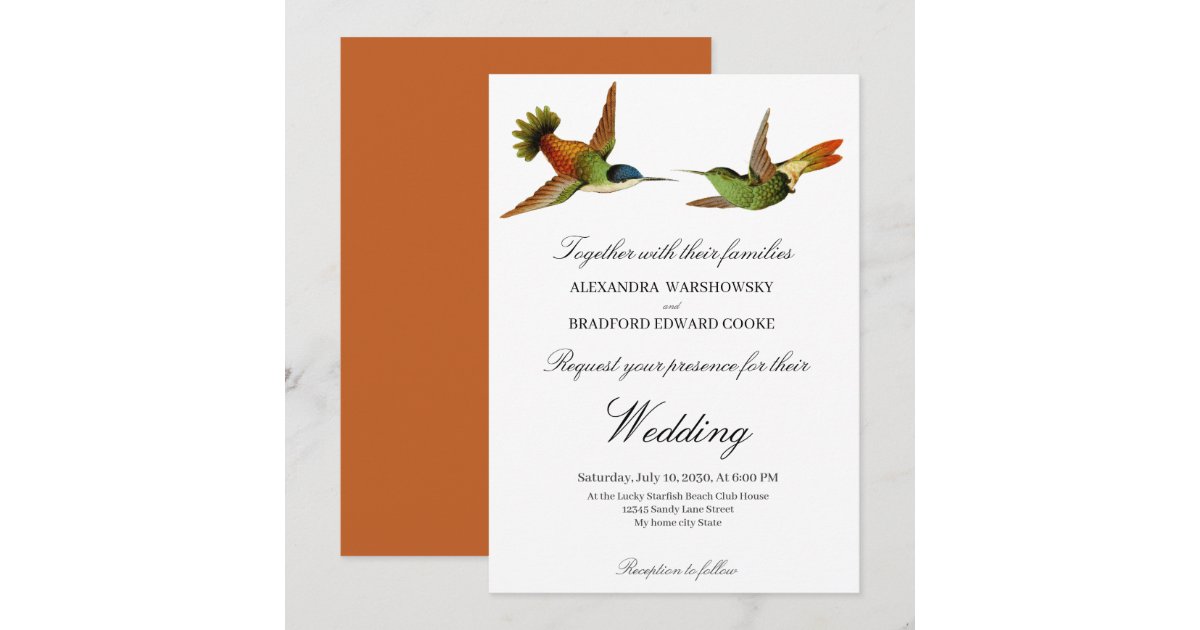 Chic Hummingbird wedding invitation Terracotta | Zazzle