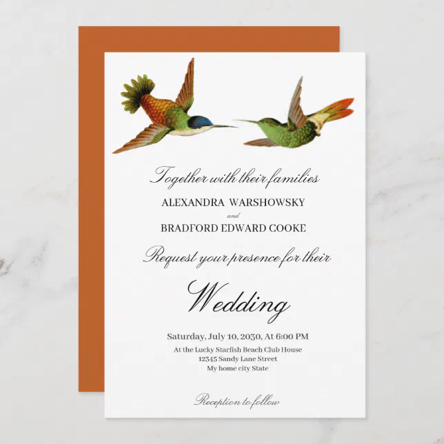 Chic Hummingbird wedding invitation Terracotta | Zazzle