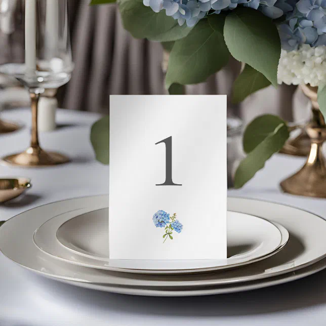 Chic Hydrangea Table Number Wedding Flat Card | Zazzle