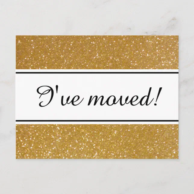 Chic I've moved faux gold glitter moving postcards | Zazzle