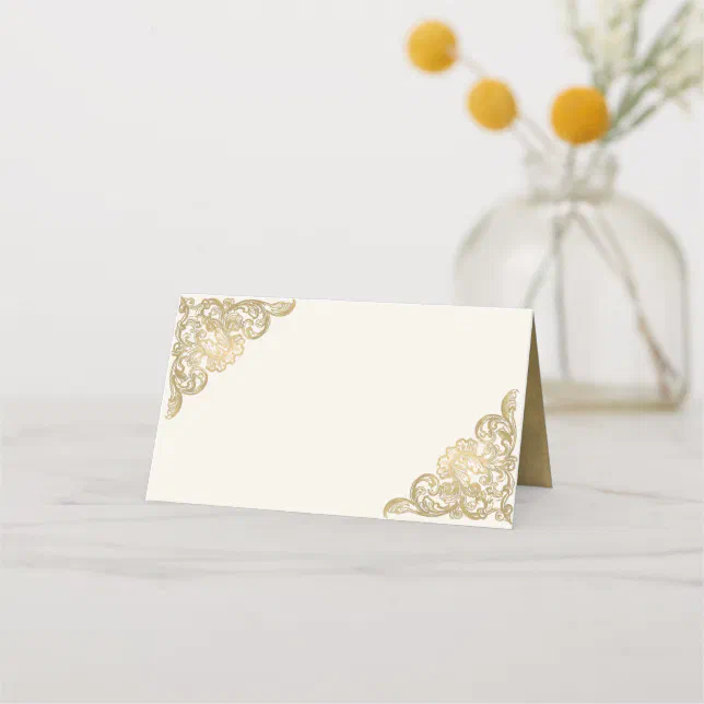 Chic Ivory and Gold Wedding Folded Place Card | Zazzle