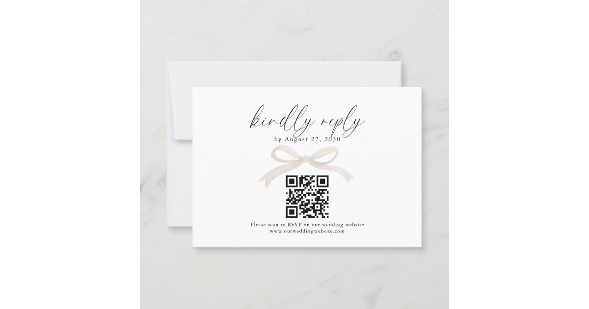 Chic Ivory Beige Bow Ribbon QR Code Wedding Rsvp | Zazzle