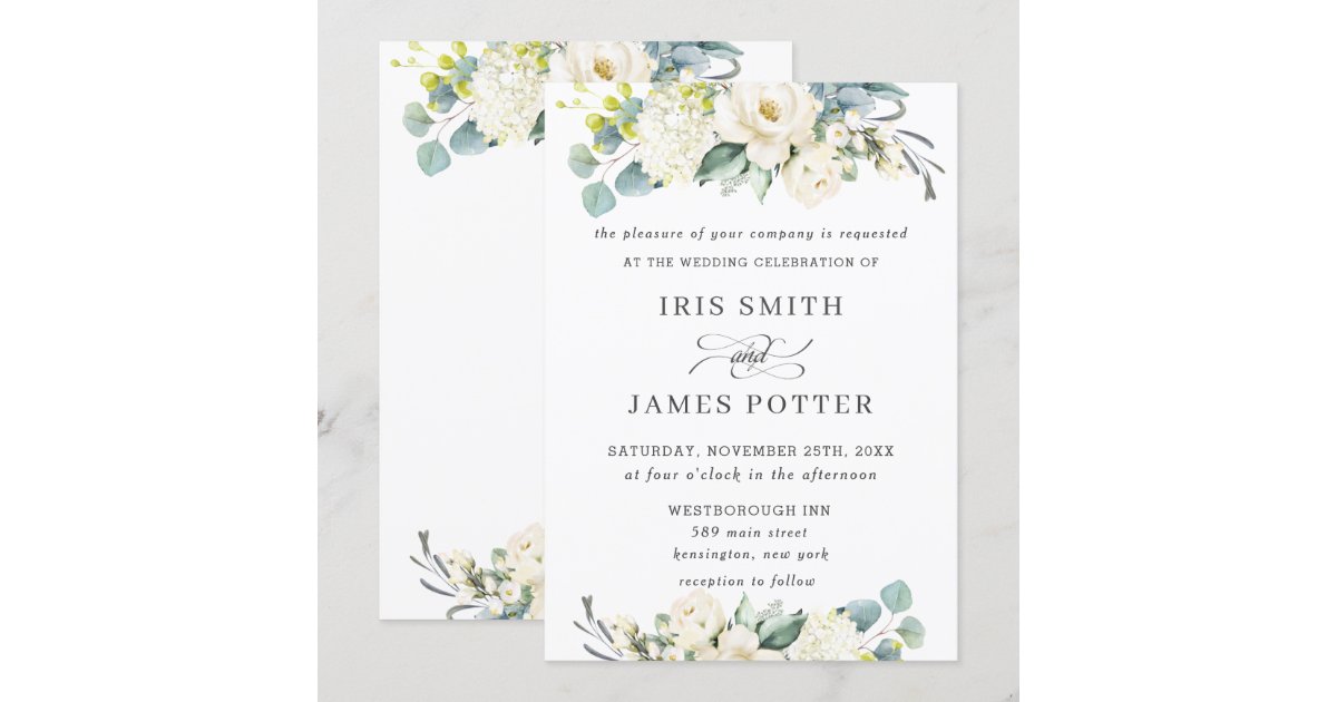 Chic Ivory White Floral Greenery Wedding Invitation | Zazzle