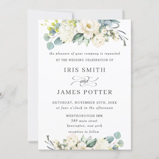 Chic Ivory White Floral Greenery Wedding Invitation | Zazzle