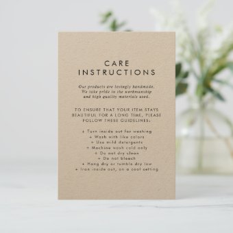 Chic Kraft Business Product Care Instructions Enclosure Card | Zazzle