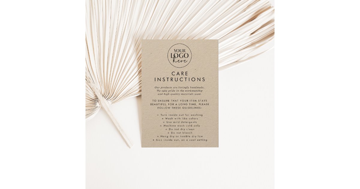Chic Kraft Paper Logo Product Care Instructions Enclosure Card | Zazzle