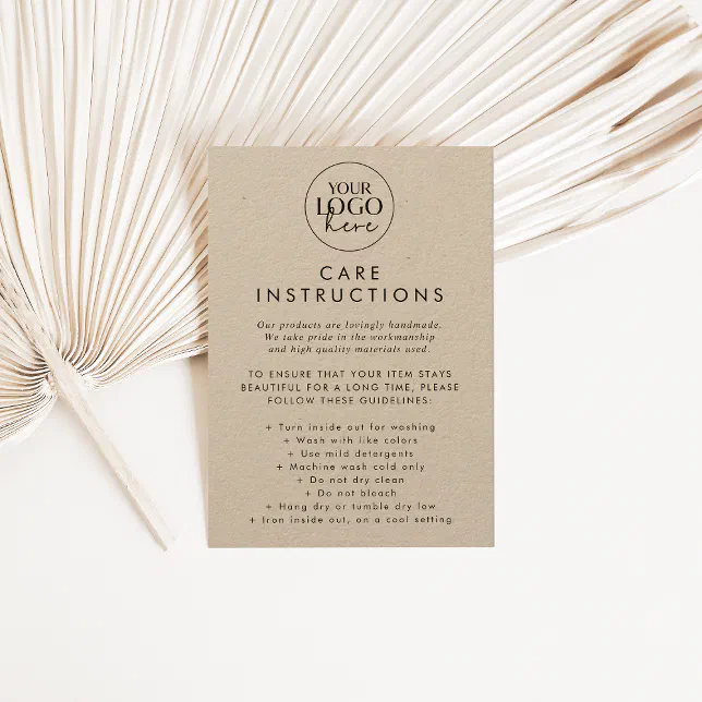 Chic Kraft Paper Logo Product Care Instructions Enclosure Card | Zazzle