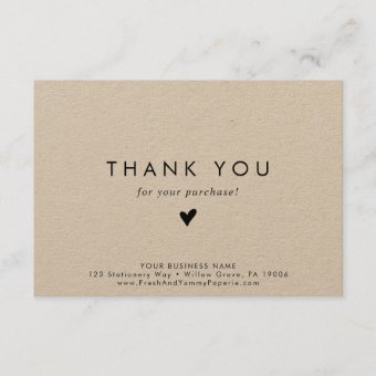 Chic Kraft Paper Small Business Thank You Order Enclosure Card | Zazzle