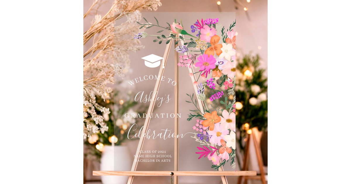 Chic lavender floral watercolor graduation welcome acrylic sign | Zazzle
