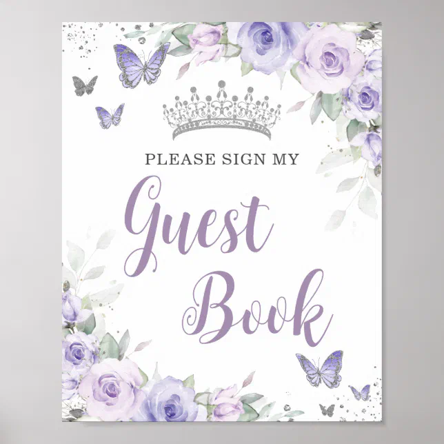 Chic Lavender Purple Floral Quinceañera Guest Book | Zazzle