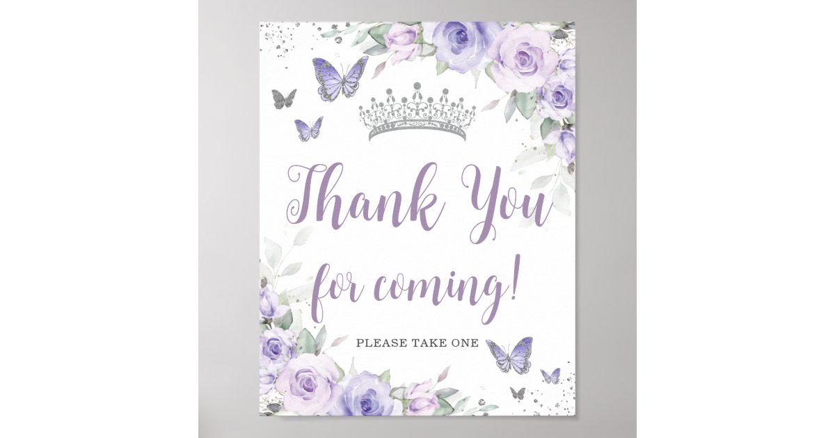 Chic Lavender Purple Floral Quinceañera Thank You Poster | Zazzle