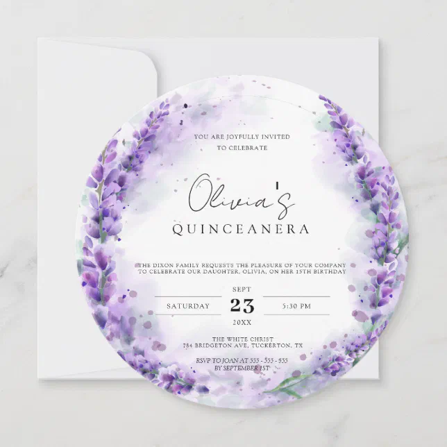 Chic Lavender Watercolor Modern Photo Quinceanera Invitation | Zazzle