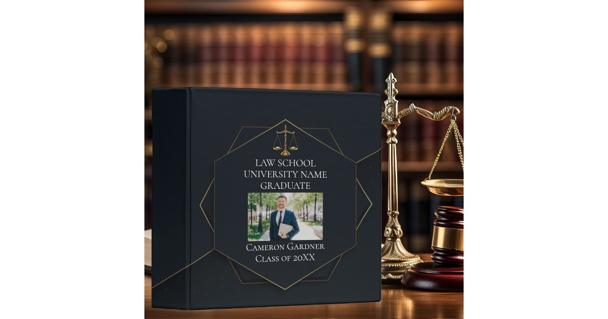 Chic Law School Graduation Black Gold Photo Album 3 Ring Binder | Zazzle