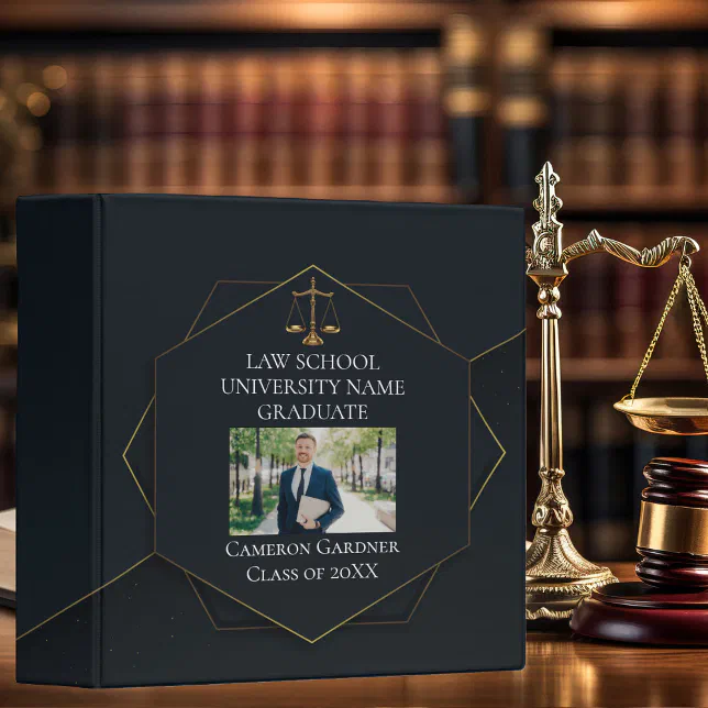 Chic Law School Graduation Black Gold Photo Album 3 Ring Binder | Zazzle