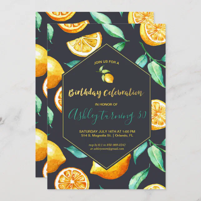 Chic Lemon Citrus Birthday Invitation | Zazzle