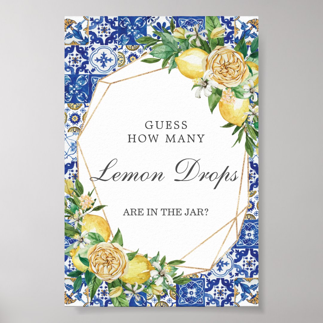 Chic Lemon Floral Guess Lemon Drops in Jar Game Poster | Zazzle