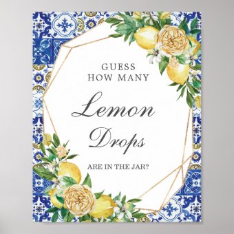 Chic Lemon Floral Guess Lemon Drops in Jar Game Poster | Zazzle