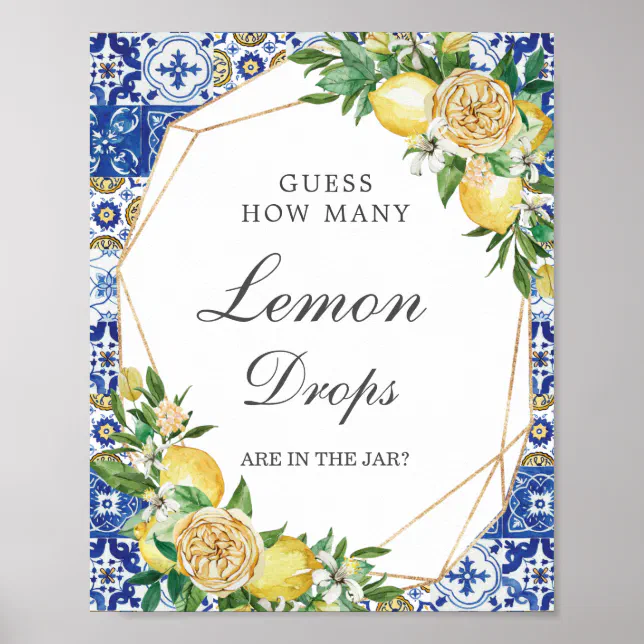 Chic Lemon Floral Guess Lemon Drops in Jar Game Poster | Zazzle