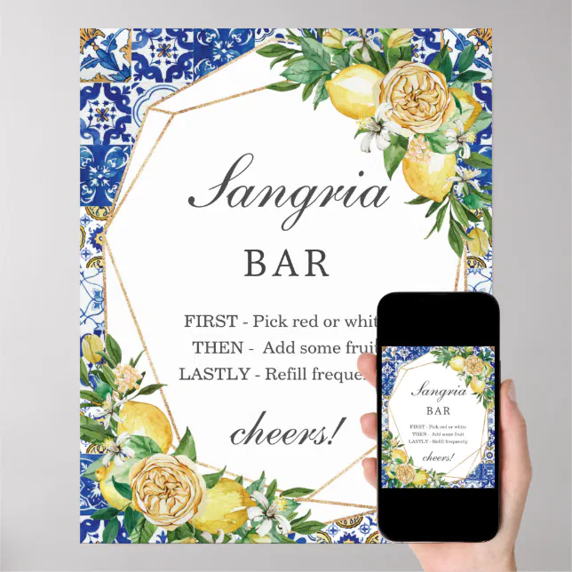 Chic Lemon Floral Sangria Bar Sign | Zazzle