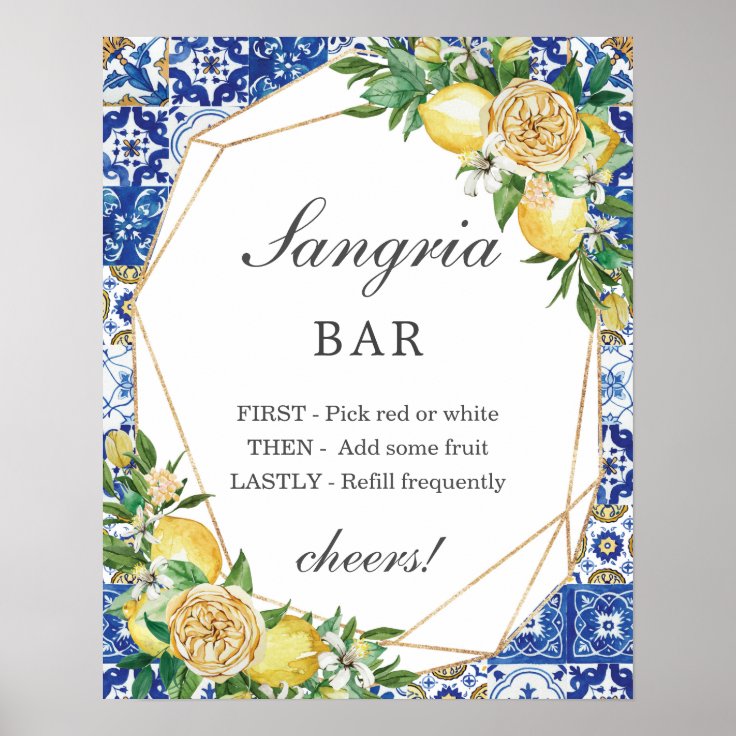 Chic Lemon Floral Sangria Bar Sign | Zazzle