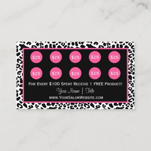 Chic Leopard Print Salon Loyalty Reward Punch Card | Zazzle