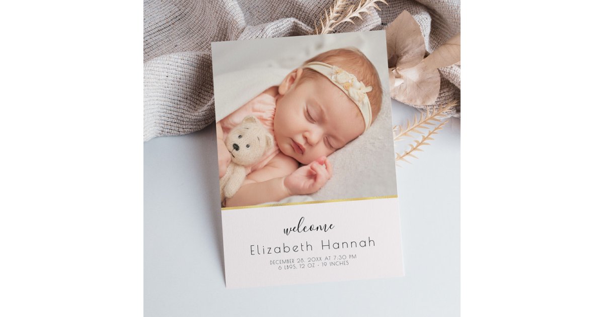Chic lettering baby girl birth announcement postcard | Zazzle
