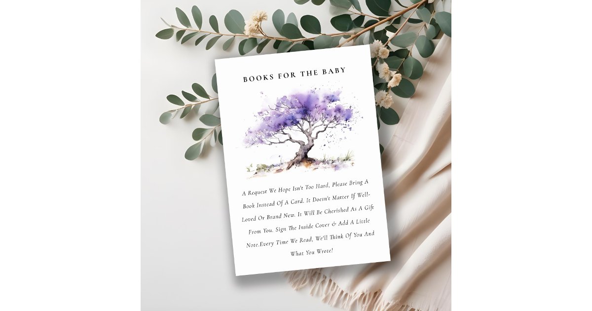 Chic Lilac Jacaranda Tree Books For Baby Shower Enclosure Card | Zazzle