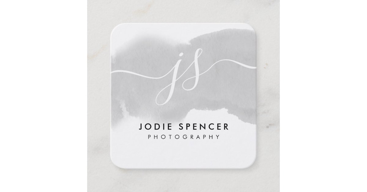 CHIC LOGO elegant pretty initial silver watercolor Square Business Card ...