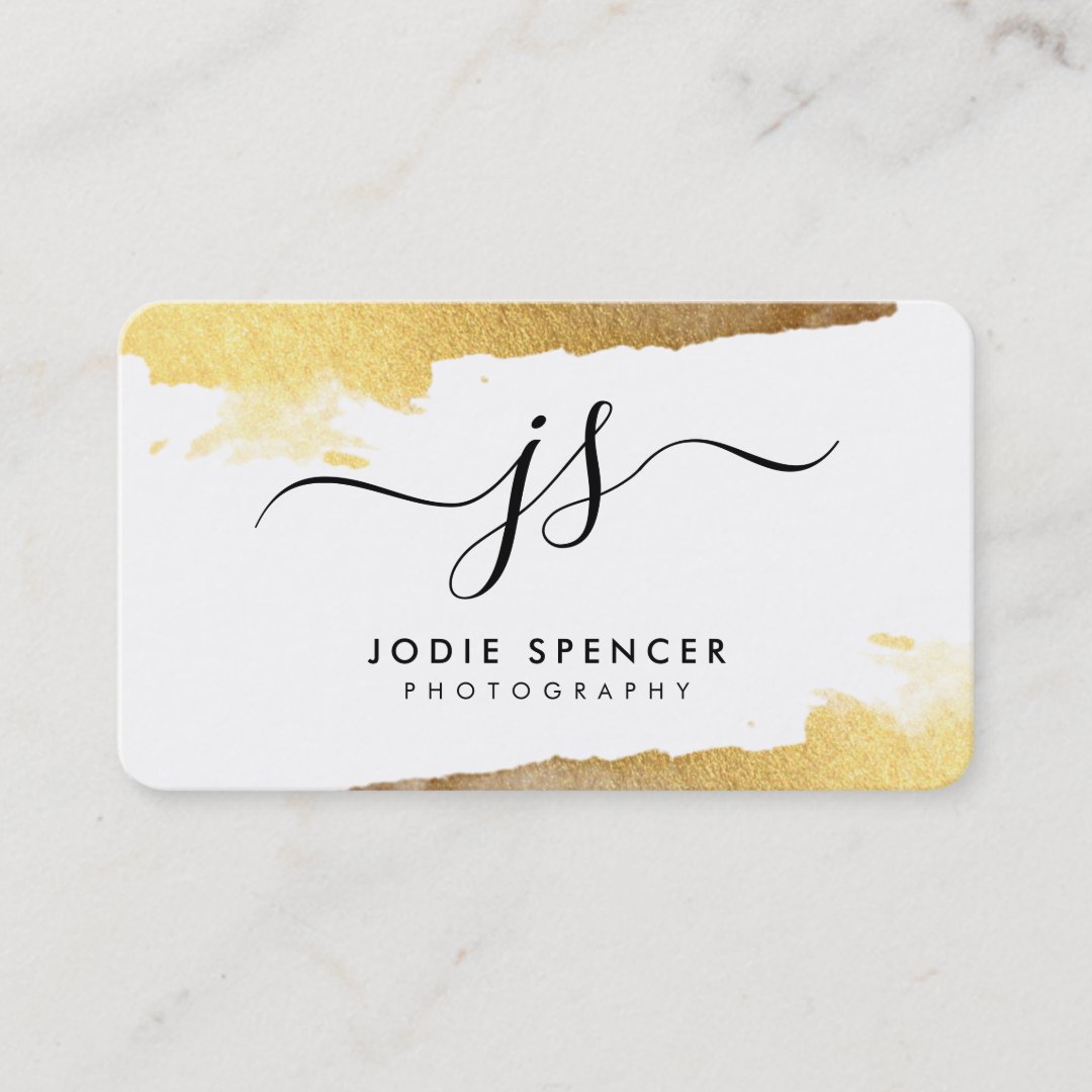 CHIC LOGO luxury pretty initial gold brushed ink Business Card | Zazzle