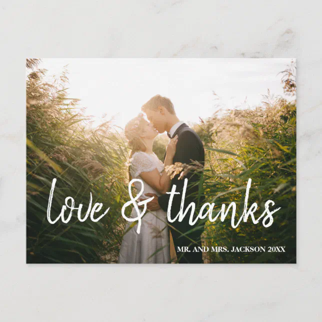Chic Love and Thanks Wedding Photo Thank You Postcard | Zazzle