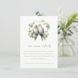 Chic Love Birds Botanical Wreath Wedding Details Enclosure Card | Zazzle