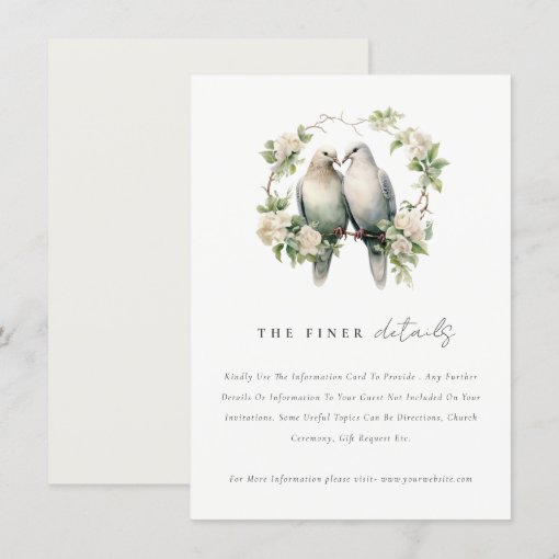 Chic Love Birds Botanical Wreath Wedding Details Enclosure Card | Zazzle