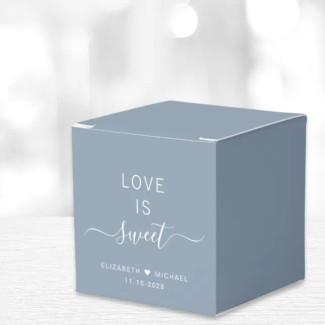 Chic Love Is Sweet Dusty Blue Wedding Favor Boxes | Zazzle