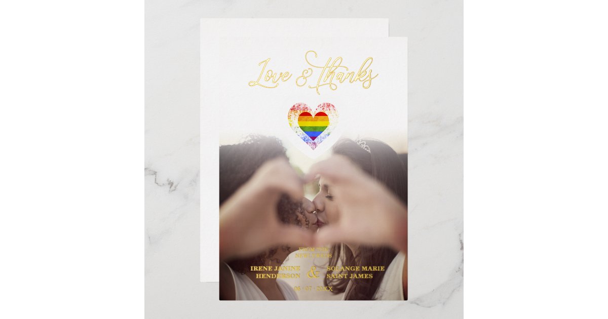 Chic Love & Thanks LGBT Rainbow Pride Heart Photo Foil Invitation | Zazzle