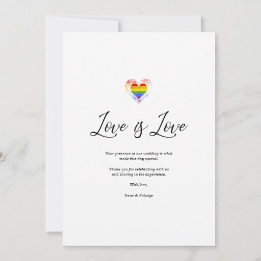 Chic Love & Thanks LGBT Rainbow Pride Heart Photo Thank You Card | Zazzle