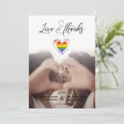 Chic Love & Thanks LGBT Rainbow Pride Heart Photo Thank You Card | Zazzle