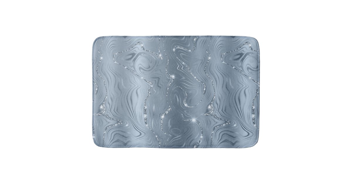 Chic Luxury Dusty Blue Silver Glitter Bath Mat | Zazzle