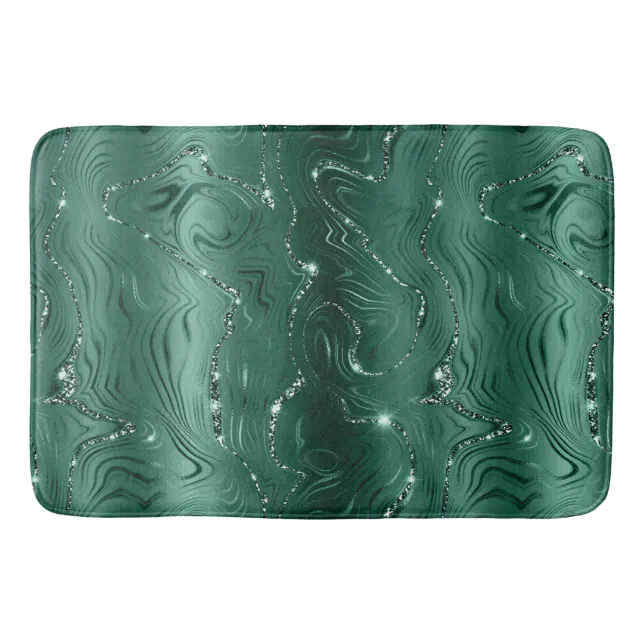 Chic Luxury Emerald Green Silver Glitter Bath Mat | Zazzle