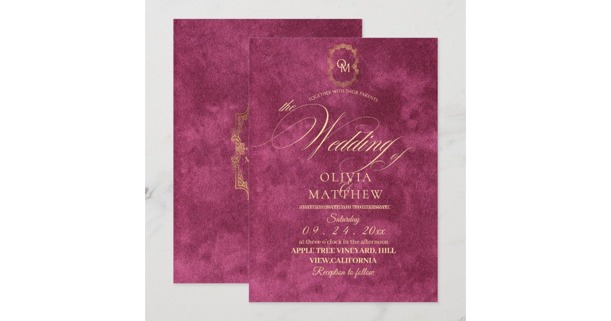 Chic Magenta Wedding Invitation | Zazzle