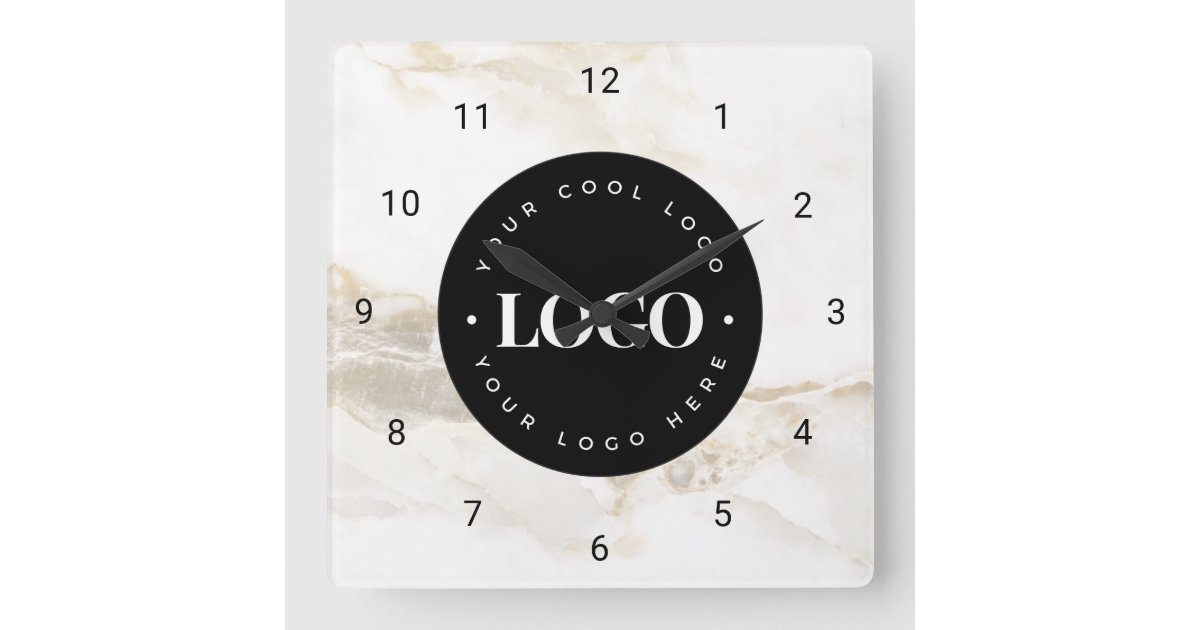 Chic Marble Custom Logo Business Company Office Square Wall Clock | Zazzle