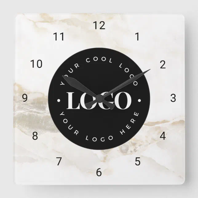 Chic Marble Custom Logo Business Company Office Square Wall Clock | Zazzle
