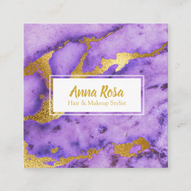 Chic Marble Gold Deep Purple Popular Square Business Card | Zazzle