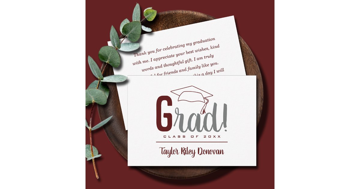 Chic Maroon Grad Cap Graduation Note Card | Zazzle