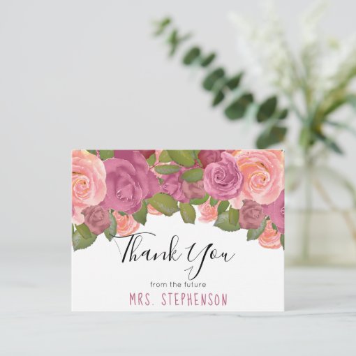 Chic Mauve Floral Watercolor Bridal Thank You Postcard | Zazzle