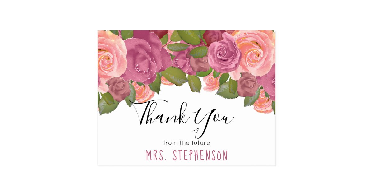 Chic Mauve Floral Watercolor Bridal Thank You Postcard | Zazzle.com
