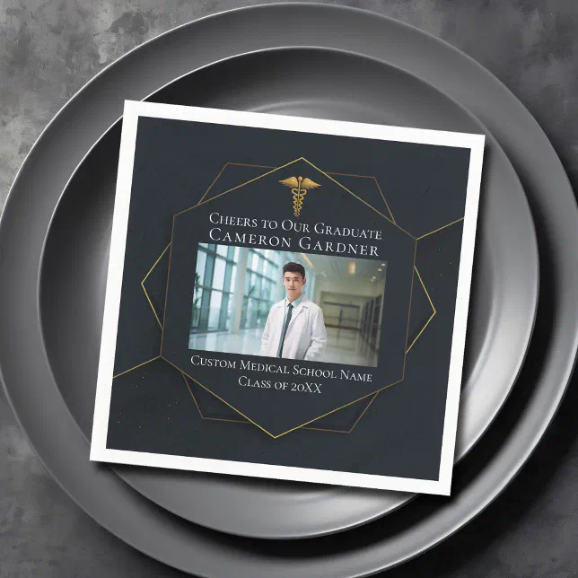 Chic Medical School Photo Black Graduation Party Napkins | Zazzle