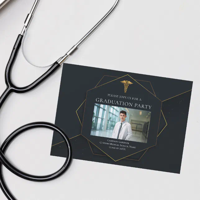 Chic Medical School Photo Graduation Party Invitation | Zazzle
