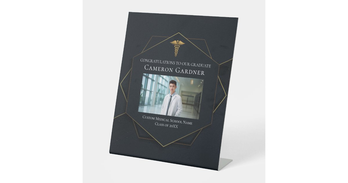 Chic Medical School Photo Graduation Party Welcome Pedestal Sign | Zazzle